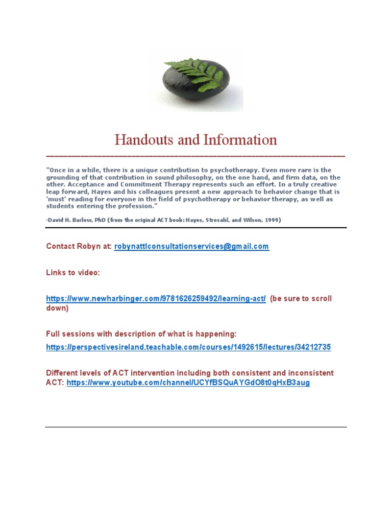 ACT Handout RDW - 2023 | PDF | Mindfulness | Psychotherapy