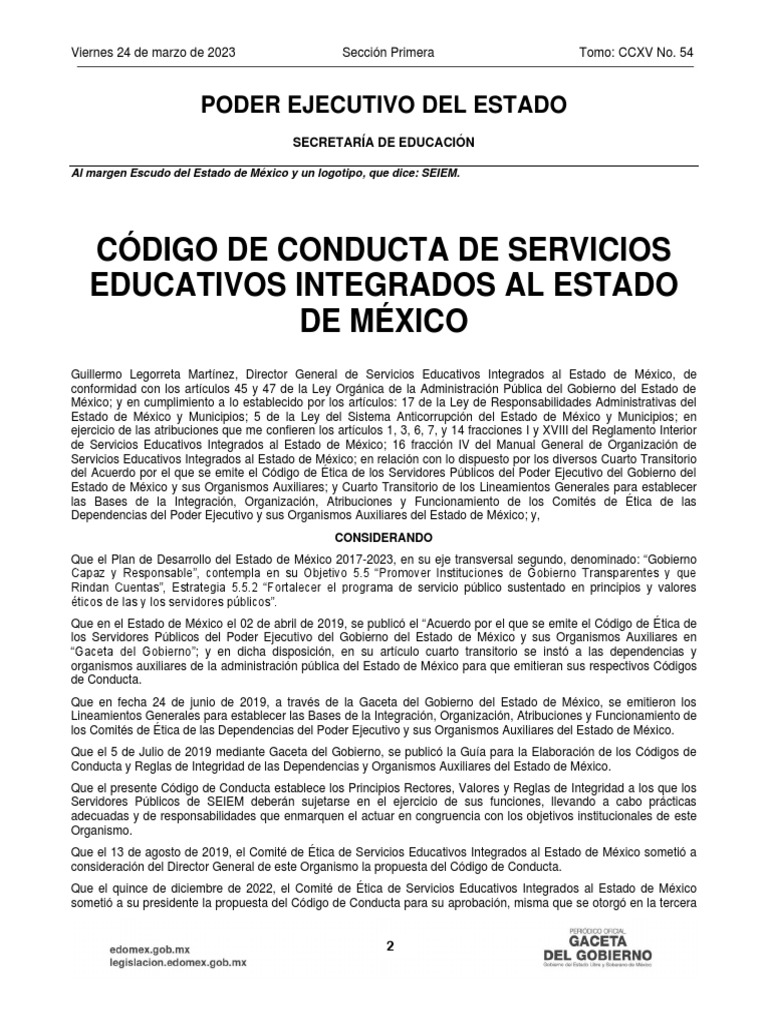 Código de Conducta de Servicios Educativos Integrados Al Estado de ...