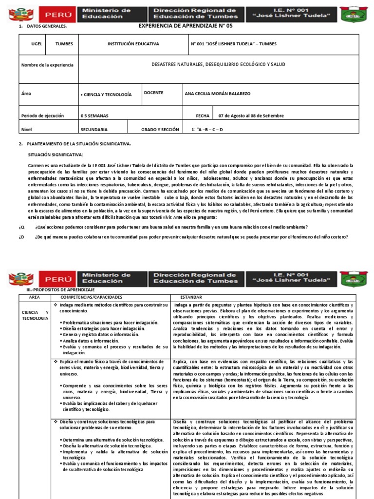 Experiencia De Aprendizaje 05 001 Primero De Secundaria Pdf