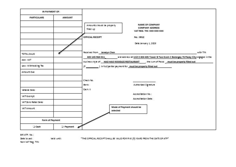 Official Receipt Template Example 2023 | PDF | Finance & Money Management