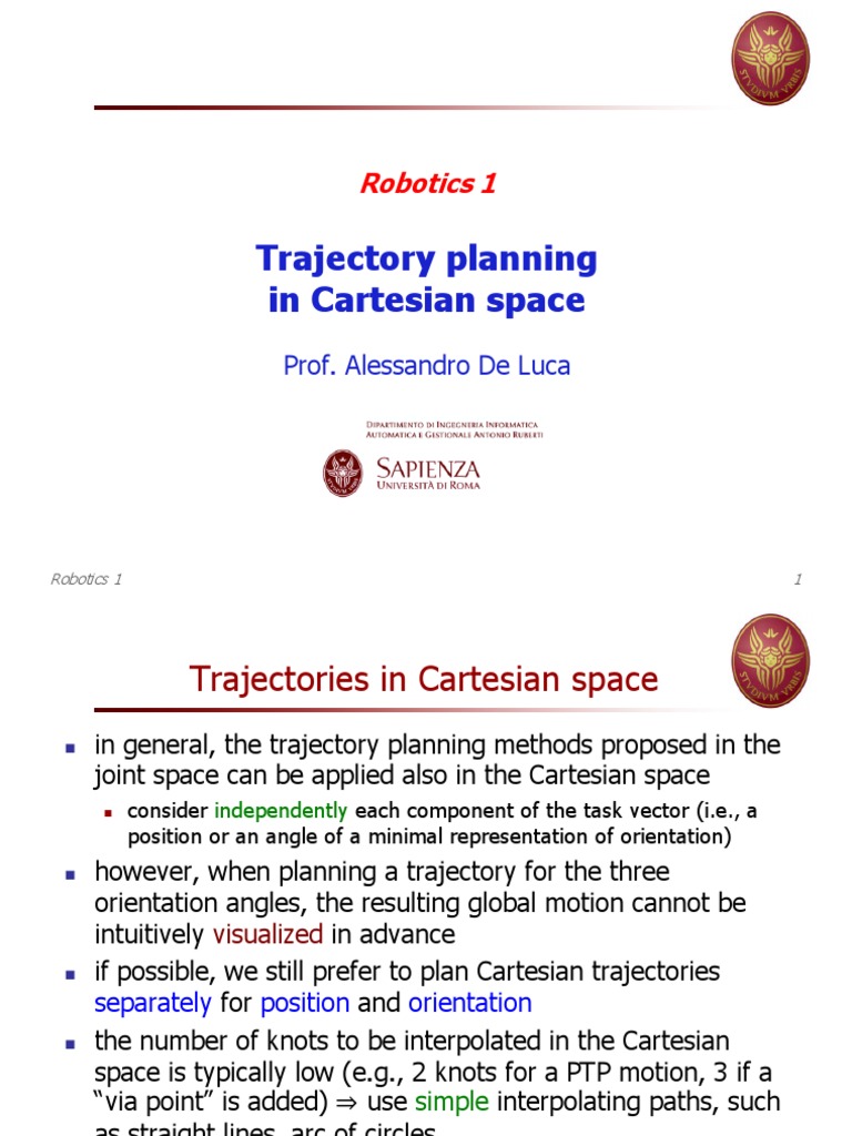 Trajectory Planning In Cartesian Space Robotics 1 Pdf Acceleration Curvature