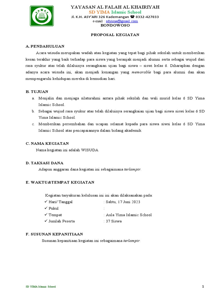 Proposal Wisuda Kelas 6 SD Yima | PDF | Kesehatan Holistik
