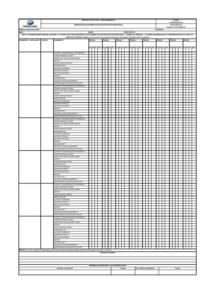 F Epp BQ 20 02 v01 Inspección Epp | PDF