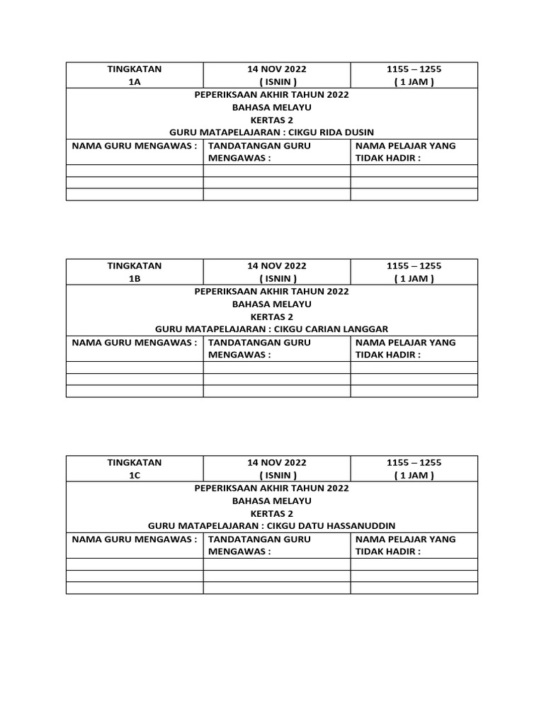 Ujian Pat Tanda Kelas - BM Pat 2022 | PDF