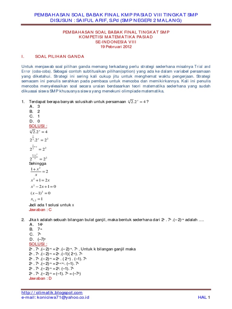 Adoc.pub Pembahasan Soal Babak Final Kmp Pasiad Viii Tingka | PDF