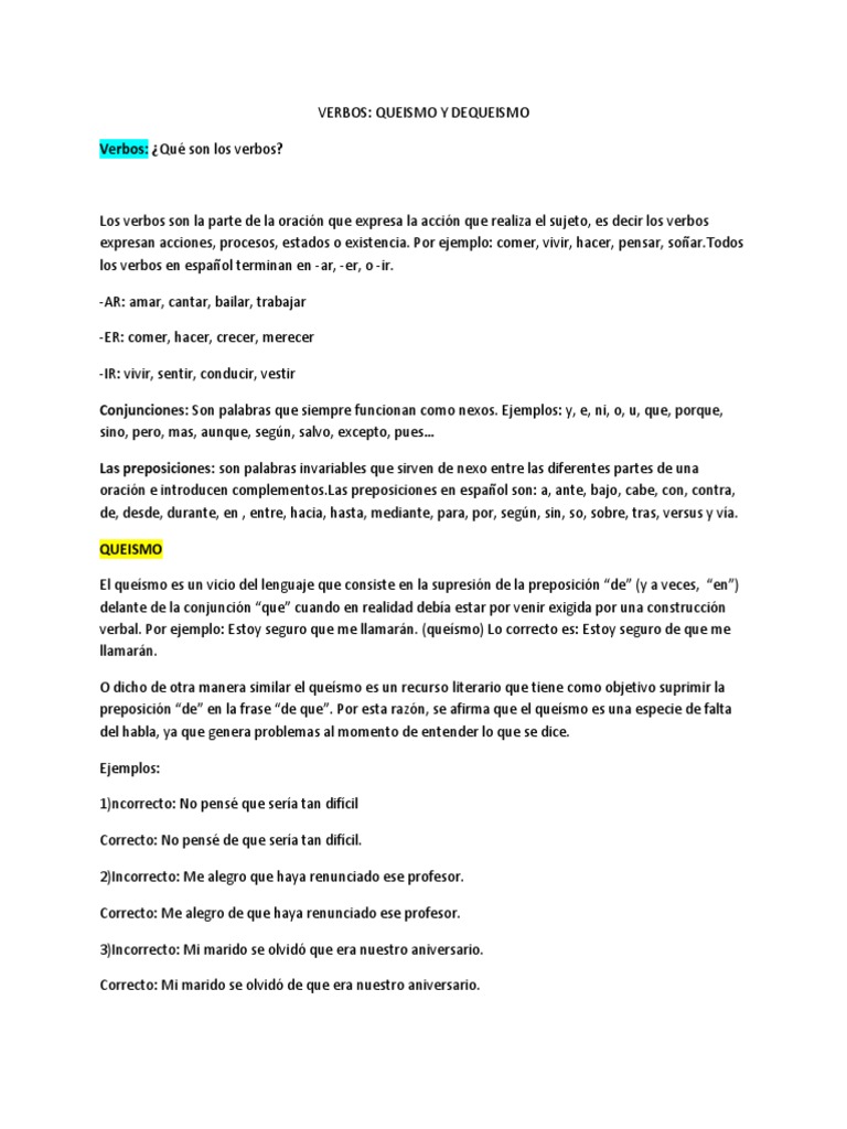 Verbos - Queismo-Dequeismo | PDF | Verbo | Preposición y Postposición