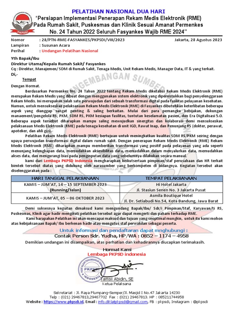 Surel Pelatihan Rme Rs 2023 | PDF | Karier & Perkembangan | Bisnis