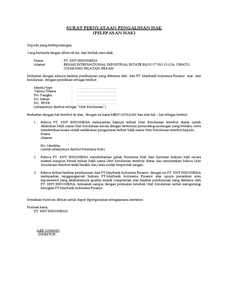 Pelepasan Hak PT KNT Indonesia | PDF | Hukum