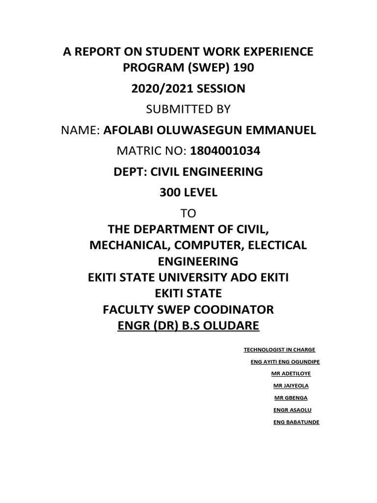 SWEP Report for Engineering Students | PDF | Internal Combustion Engine | Concrete