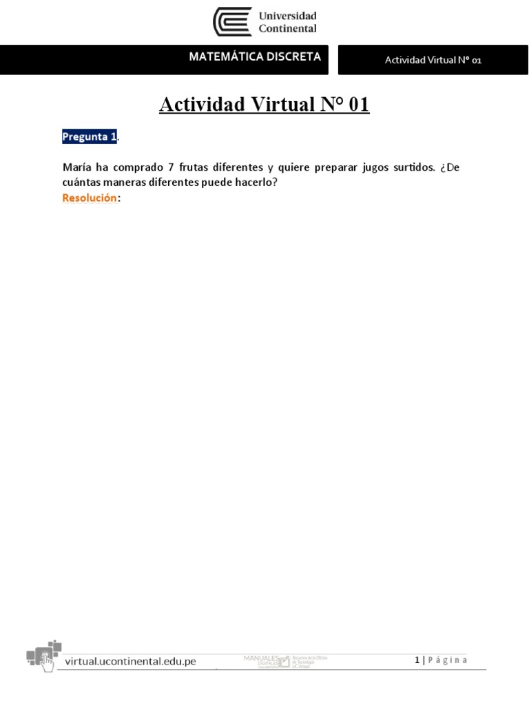 Actividad Virtual 1 - Matemática Discreta | PDF