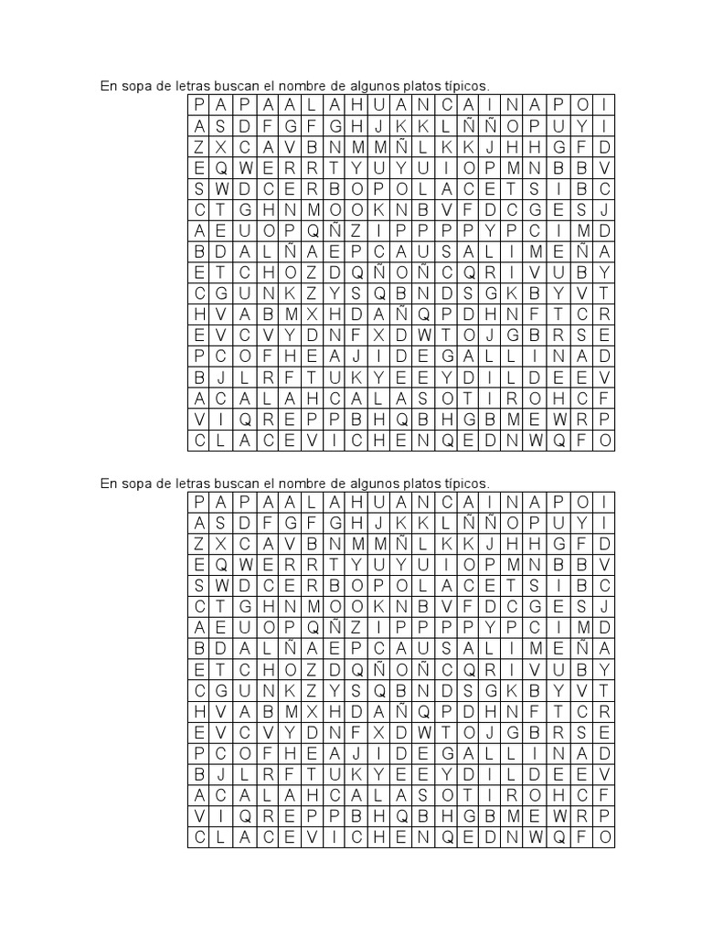 En Sopa de Letras Buscan El Nombre de Algunos Platos Típicos 13 | PDF ...