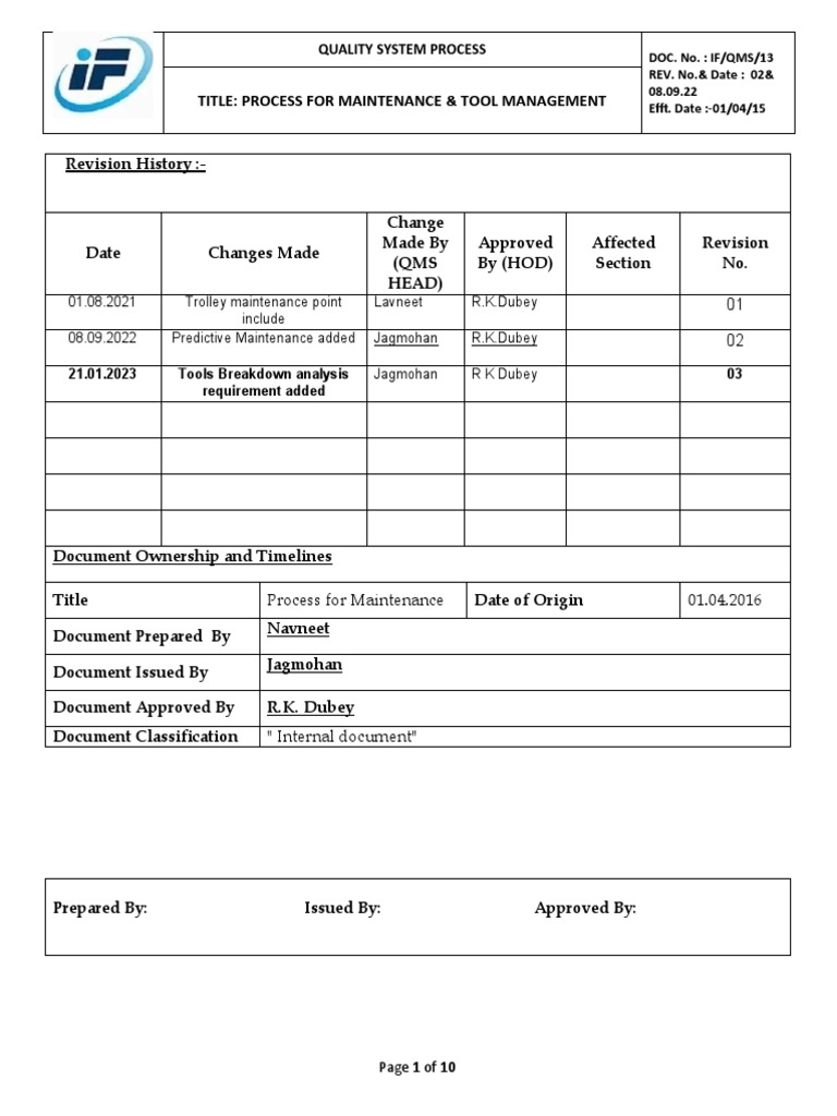 13 Maintenance Procedure | PDF | Quality Management System | Engineering