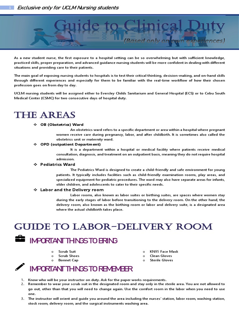 Guide To Clinical Duty (Unfinish) | PDF | Childbirth | Hospital