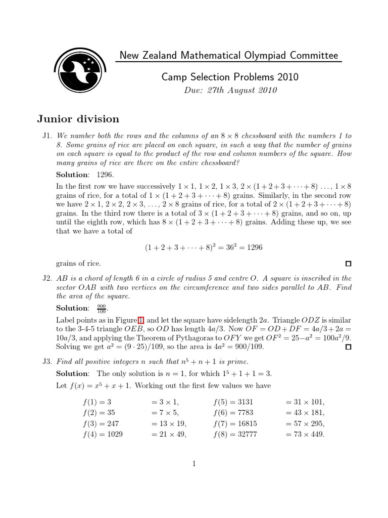 New Zealand Math Olympiad 2010 Problems | PDF | Discrete Mathematics ...