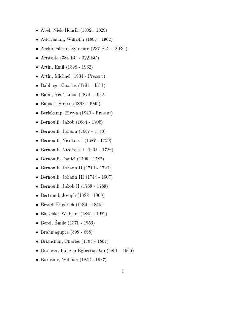 Mathematicians List | Download Free PDF | Mathematics