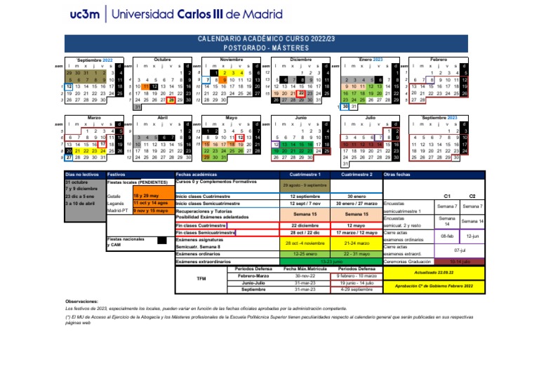 UC3M_Calendario Academico Postgrado 22-23 | PDF