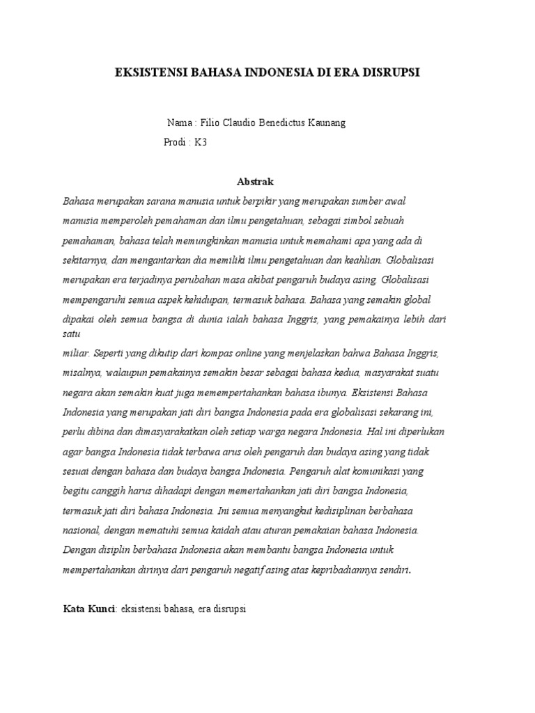 Eksistensi Bahasa Indonesia Di Era Disrupsi | PDF
