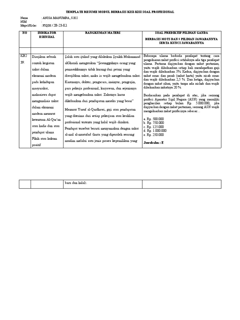 Template Resume Modul Pendalaman Materi Berbasis Kisi-Kisi KB2 | PDF