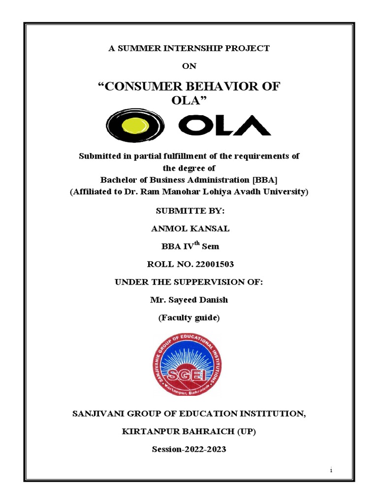 Consumer Behavior of Ola | PDF | Consumer Behaviour | Behavior