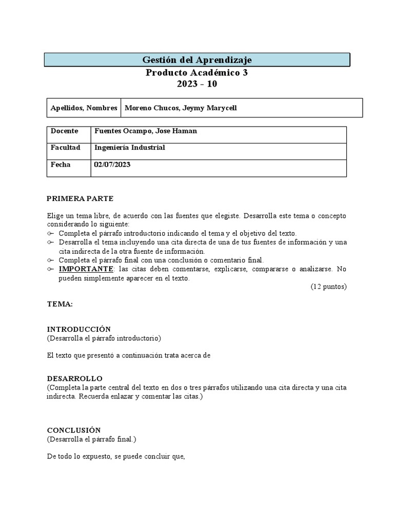 Plantilla Del Modelo Del PA3 2023-10 | PDF | Enseñando | Aprendizaje