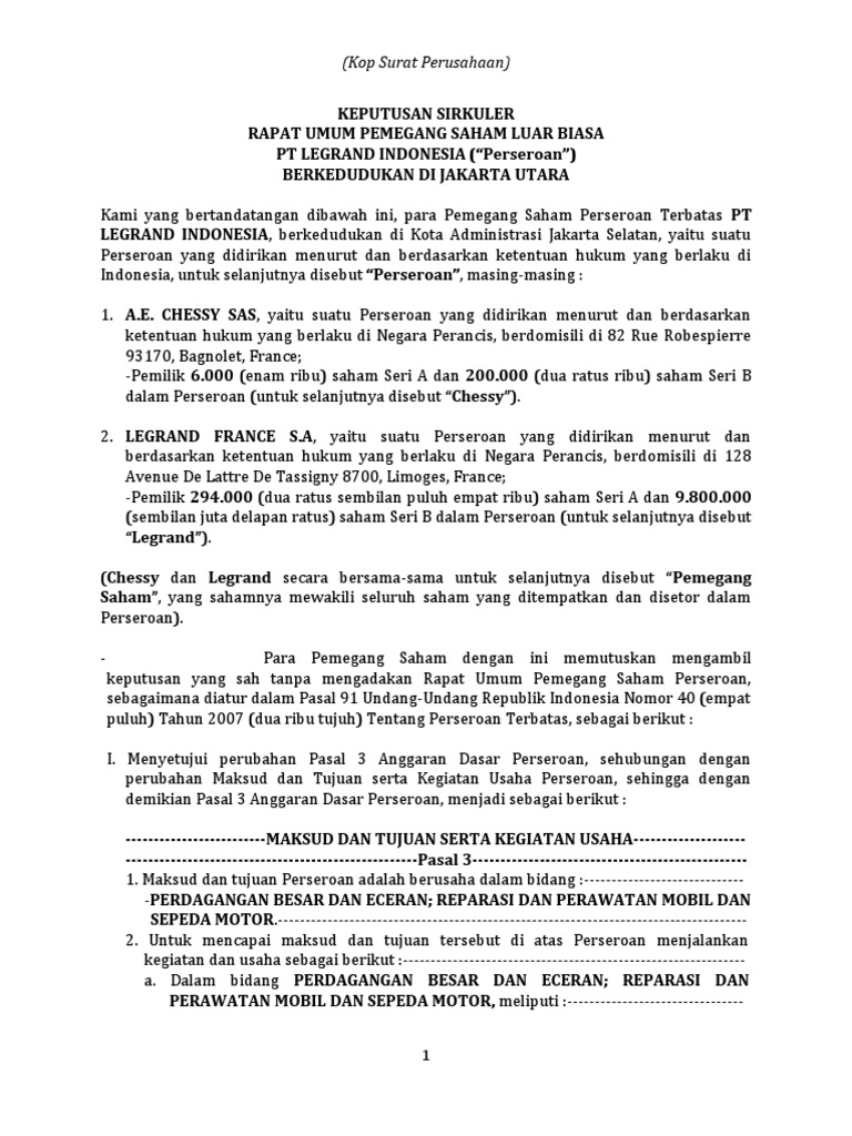 Sirkuler Perubahan Pasal 3 Dan Direksi | PDF