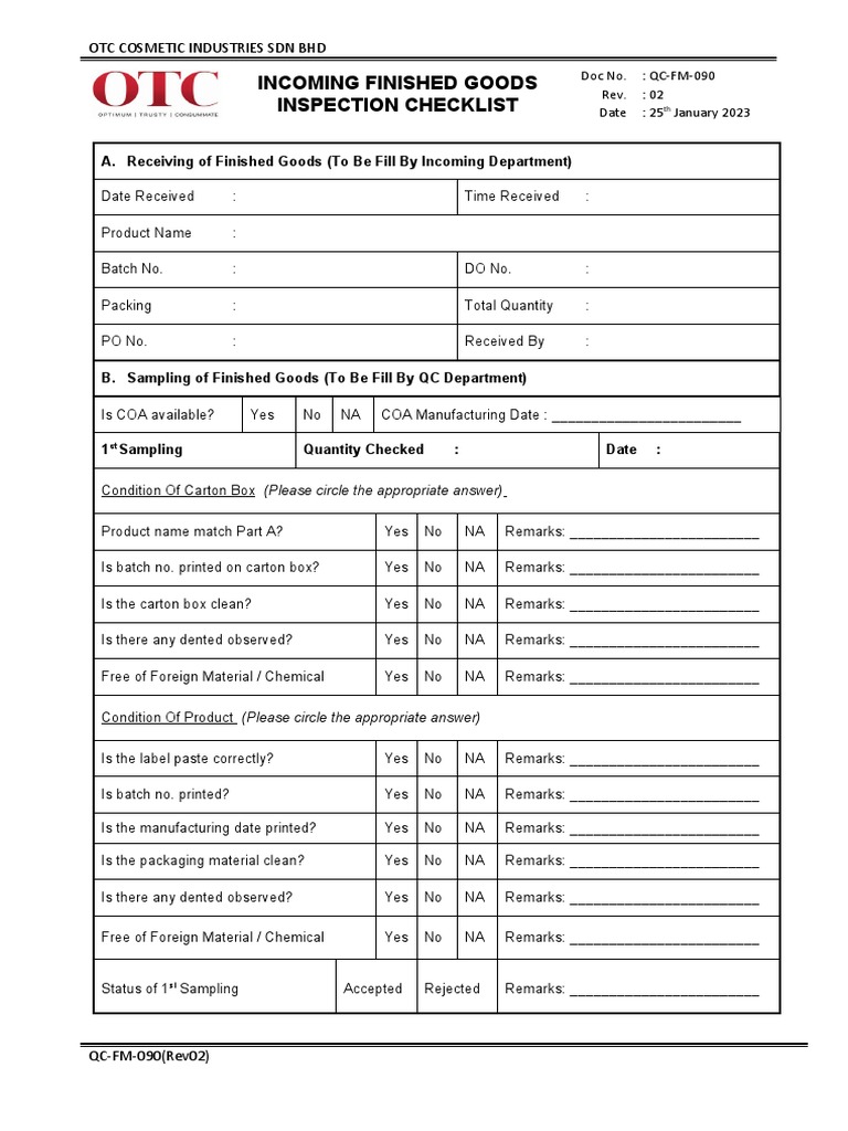QC Inspection Checklist | PDF | Industrial Processes | Physical Sciences