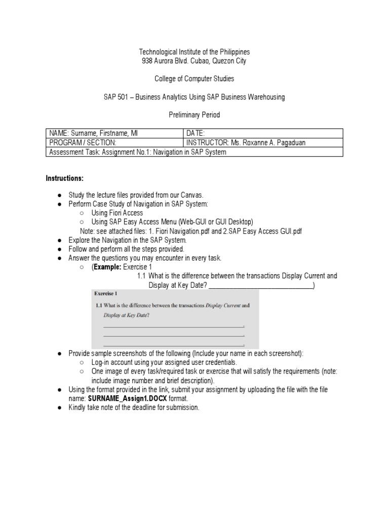 1.1 Assignment No.1 Navigation in SAP System-1 | PDF | Business | Computers