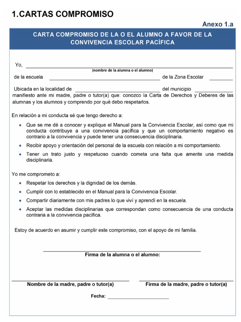 Carta Compromiso MANUALdeCONVIVENCIA | PDF