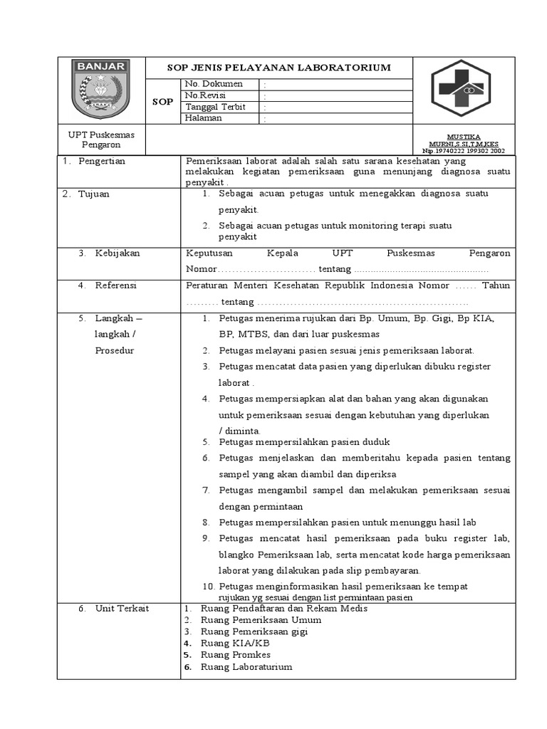 Sop Jenis Pelayanan Lab | PDF | Sains & Matematika | Kesehatan Holistik