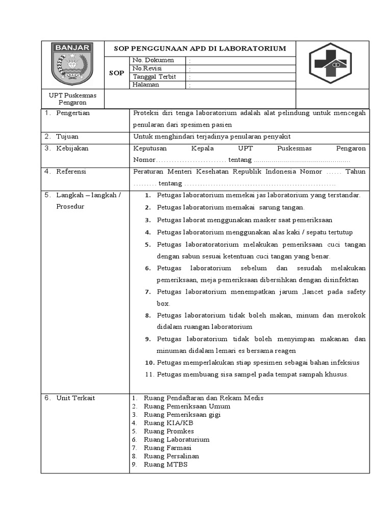 SOP Penggunaan APD Laboratorium | PDF