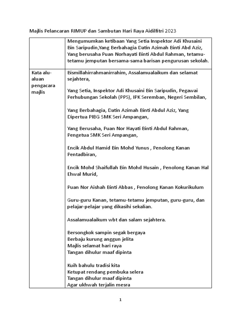 Majlis RIMUP & Hari Raya Sekolah | PDF
