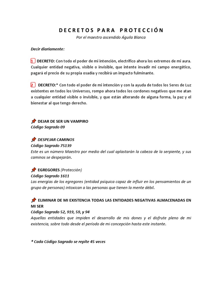 Decretos para Protección Por El Maestro Ascendido Águila Blanca | PDF