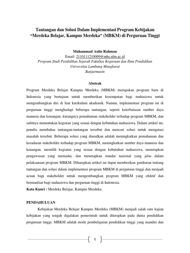 Tantangan Implementasi MBKM di PT | PDF