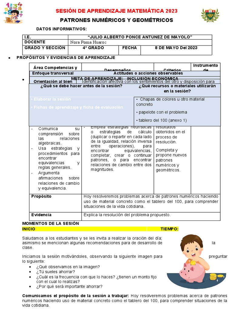 Ejercicios de Patrones Numéricos | PDF | Aprendizaje | Evaluación