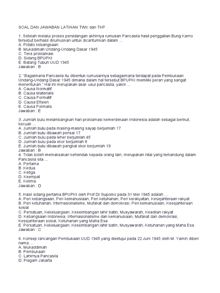 SOAL DAN JAWABAN LATIHAN TWK Dan TKP | PDF | Politik | Sejarah