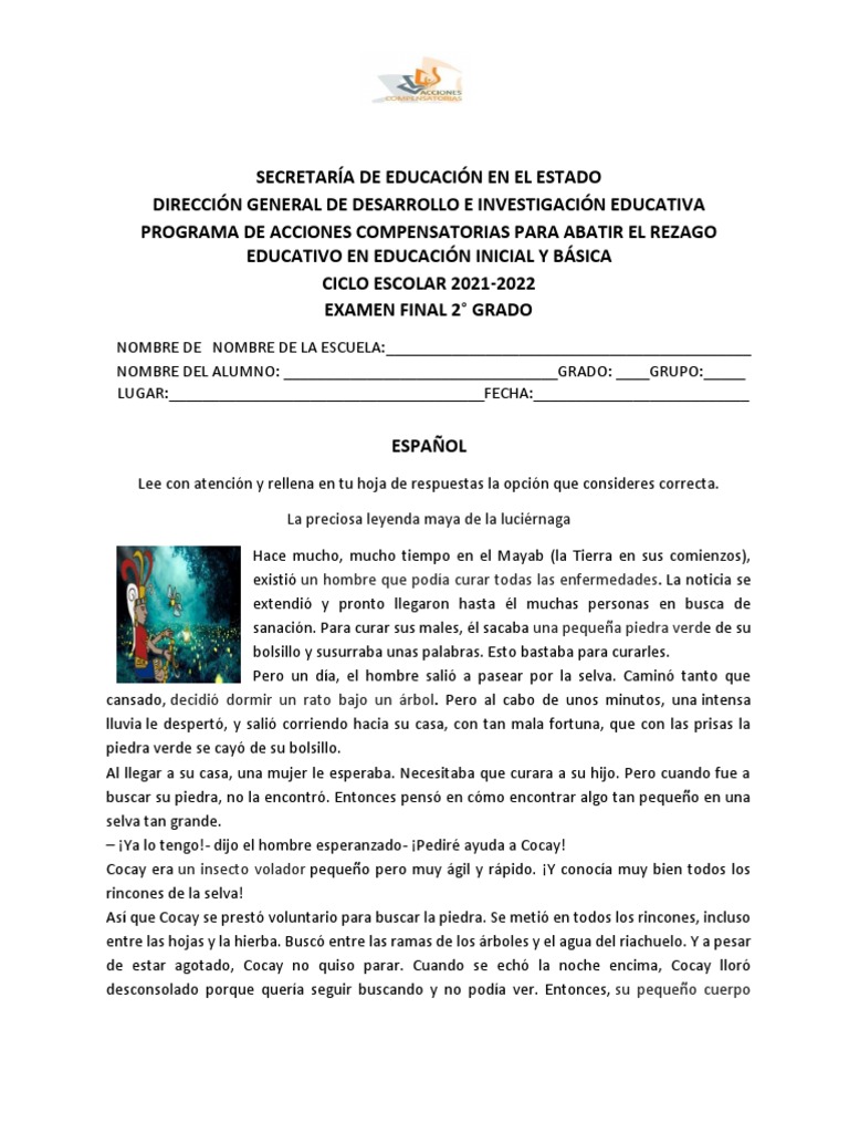 EXAMEN FINAL ESPAÑOL 2° (1) rev 2 | PDF