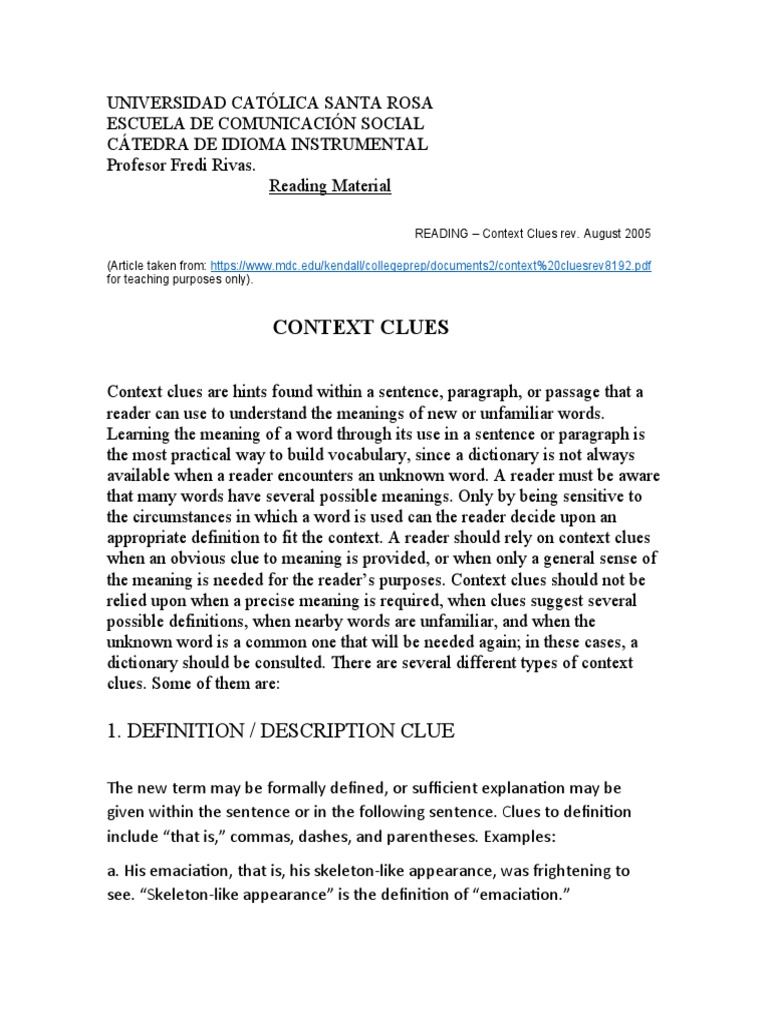 Context Clues. (Eng.) | PDF | Definition | Linguistics