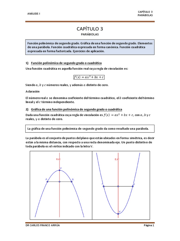 3° Capítulo - Parábolas | PDF | Ecuación cuadrática | Matemática Elemental