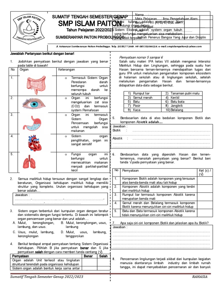 Naskah Soal STS IPA 7 Genap | PDF
