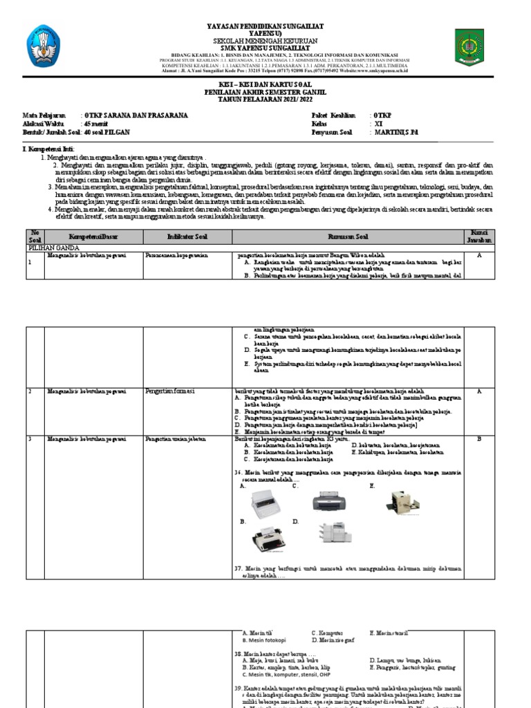 Kisi 30 Soal Pas Ganjil Kepeg Xi Otkp Nov - Des 1920 | PDF