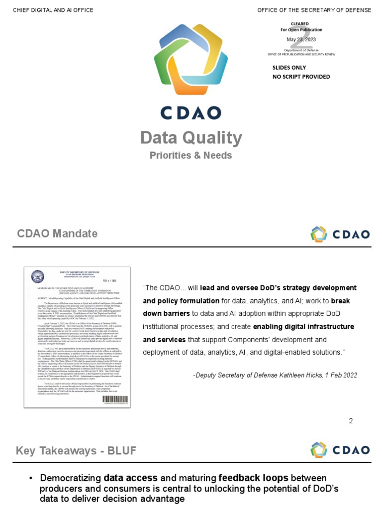 DoD CDAO Data Quality Priorities and Needs | PDF | Metadata | Data Management