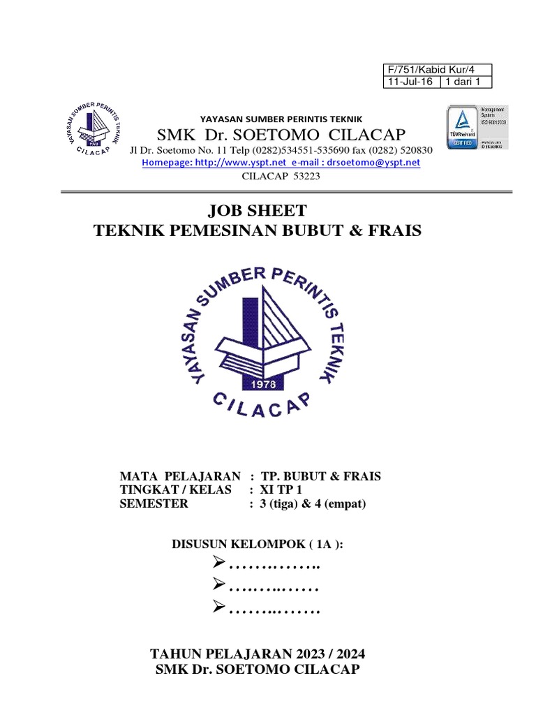 Job Sheet Pemesinan Bubut Frais Kelas Xi Pdf