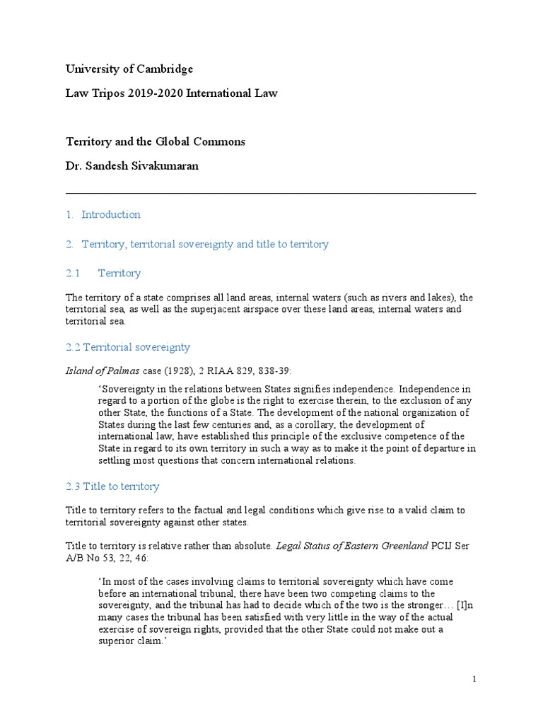 Territory Handout | PDF | United Nations Convention On The Law Of The ...