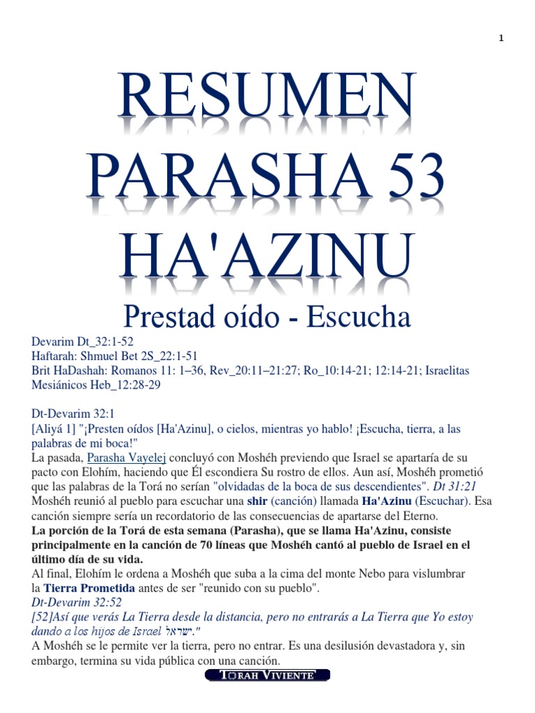 Resumen Parasha 53 Haazinu | Descargar gratis PDF | Israel | Política ...