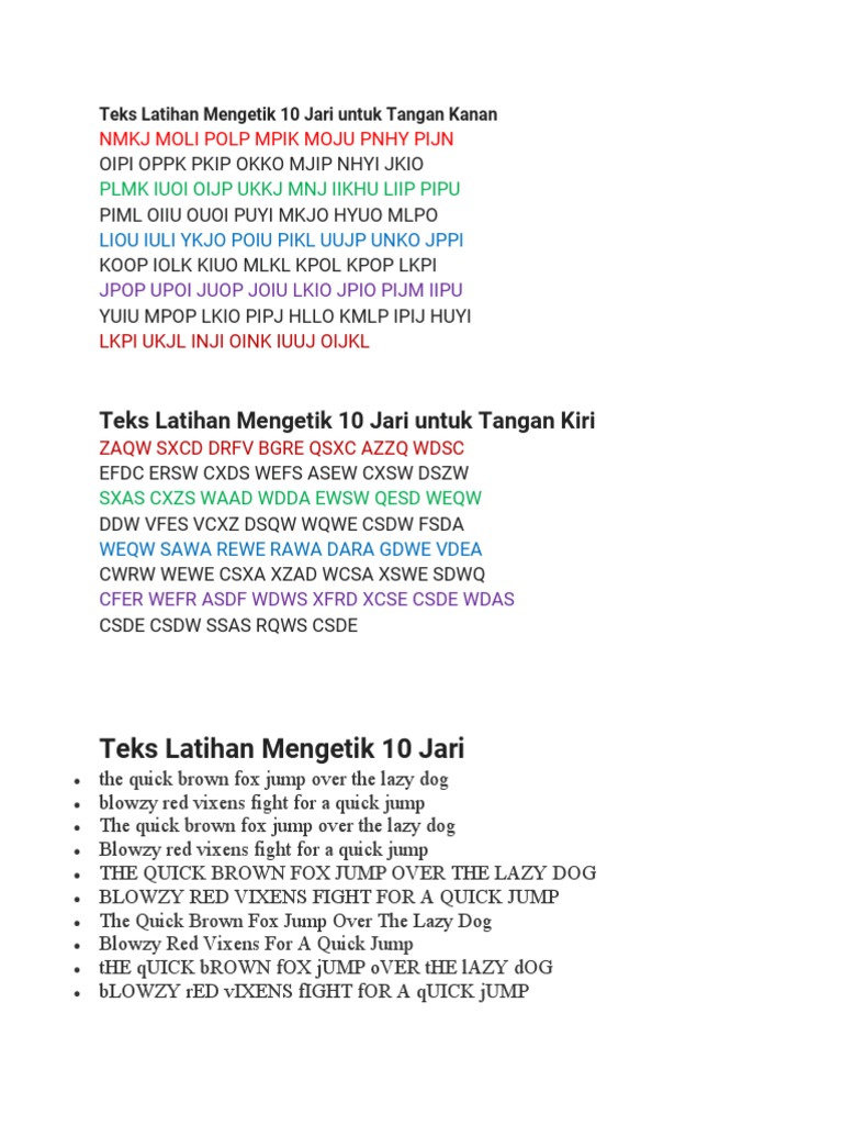Teks Latihan Mengetik 10 Jari | PDF