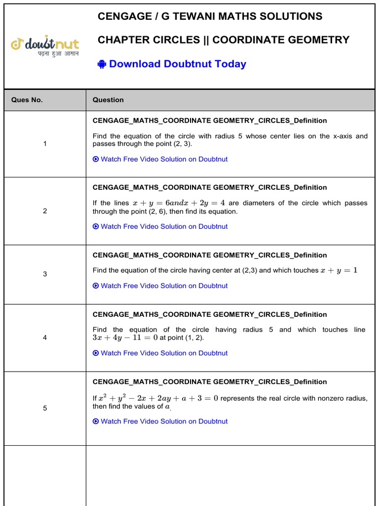 Cengage Coordinate Geometry Circles Solutions | PDF | Circle ...