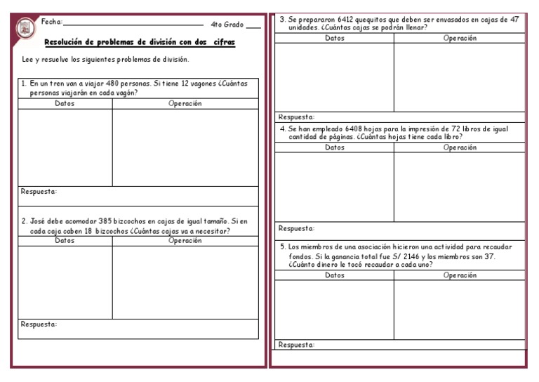 2023-Ficha-Problemas División Con Dos Cifras | PDF