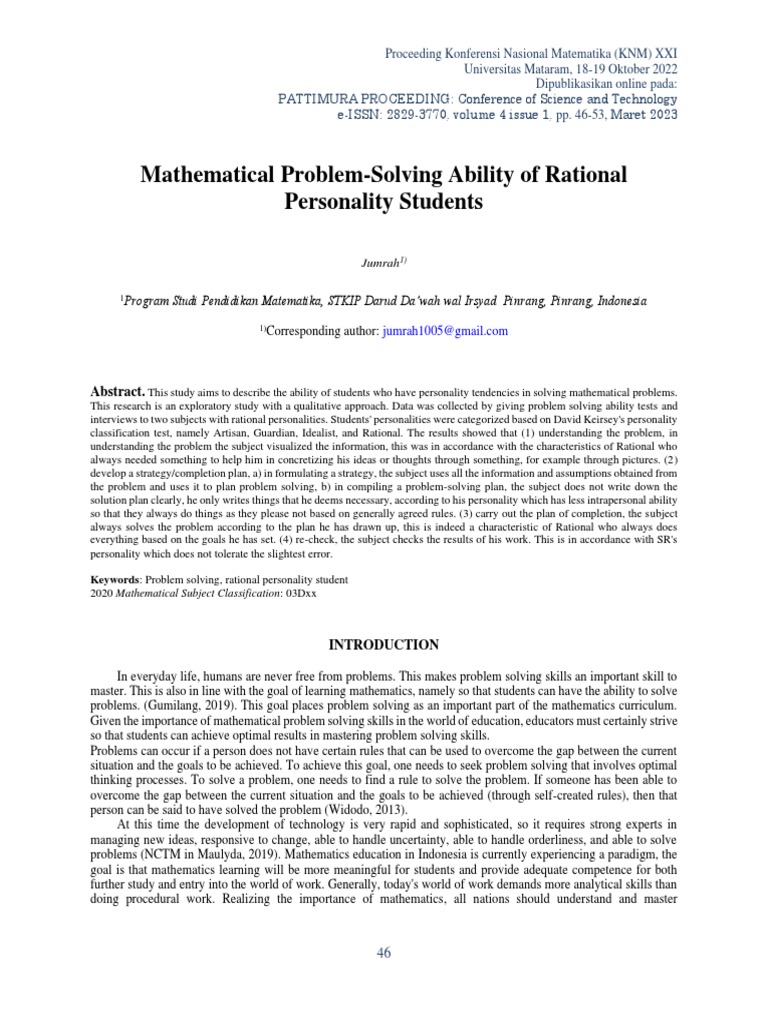 Mathematical Problem-Solving Ability of Rational Personality Students ...