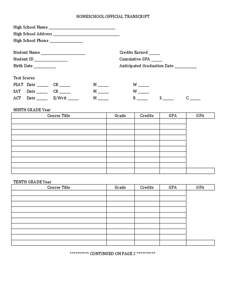 High School Transcript Template | PDF | Educational Stages | Academia