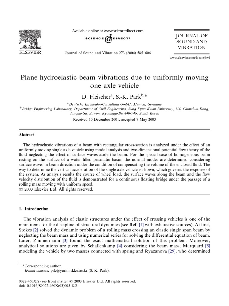 Fleischer, Park - 2004 - Plane Hydroelastic Beam Vibrations Due To Uniformly Moving One Axle ...